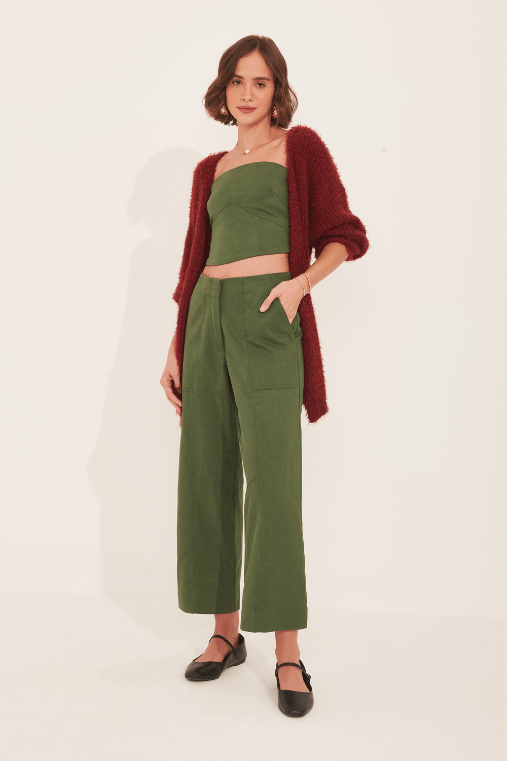 calça ellie reta cropped recortes - Garage Rio