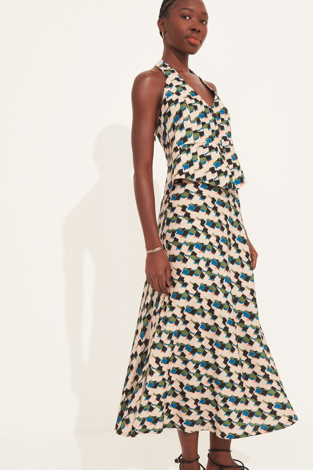 saia betania midi fenda laterlal II estampa miragem tropical - Garage Rio