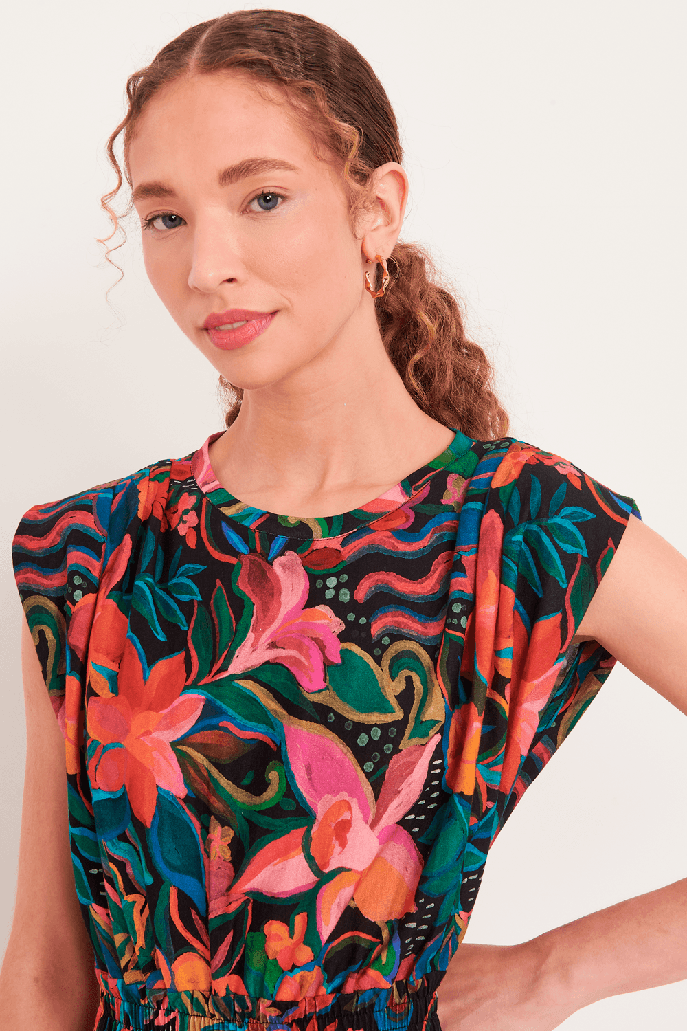 vestido midi elisa malha estampa flora oceânica - Garage Rio