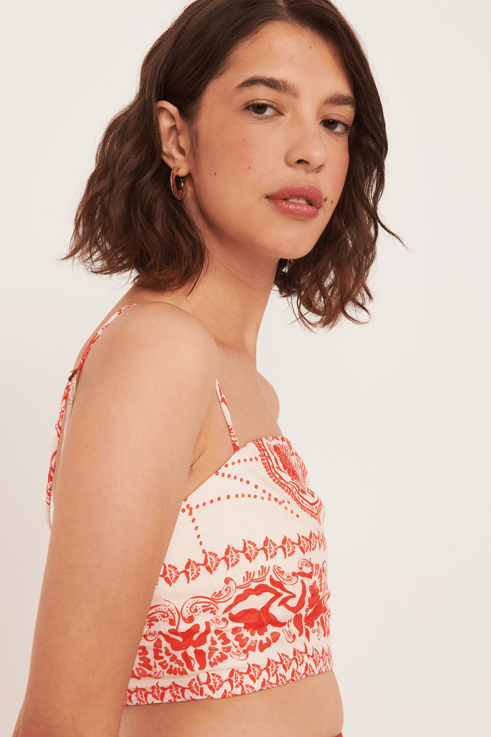 cropped bibi alça fina lastex estampa mandala rubi - Garage Rio